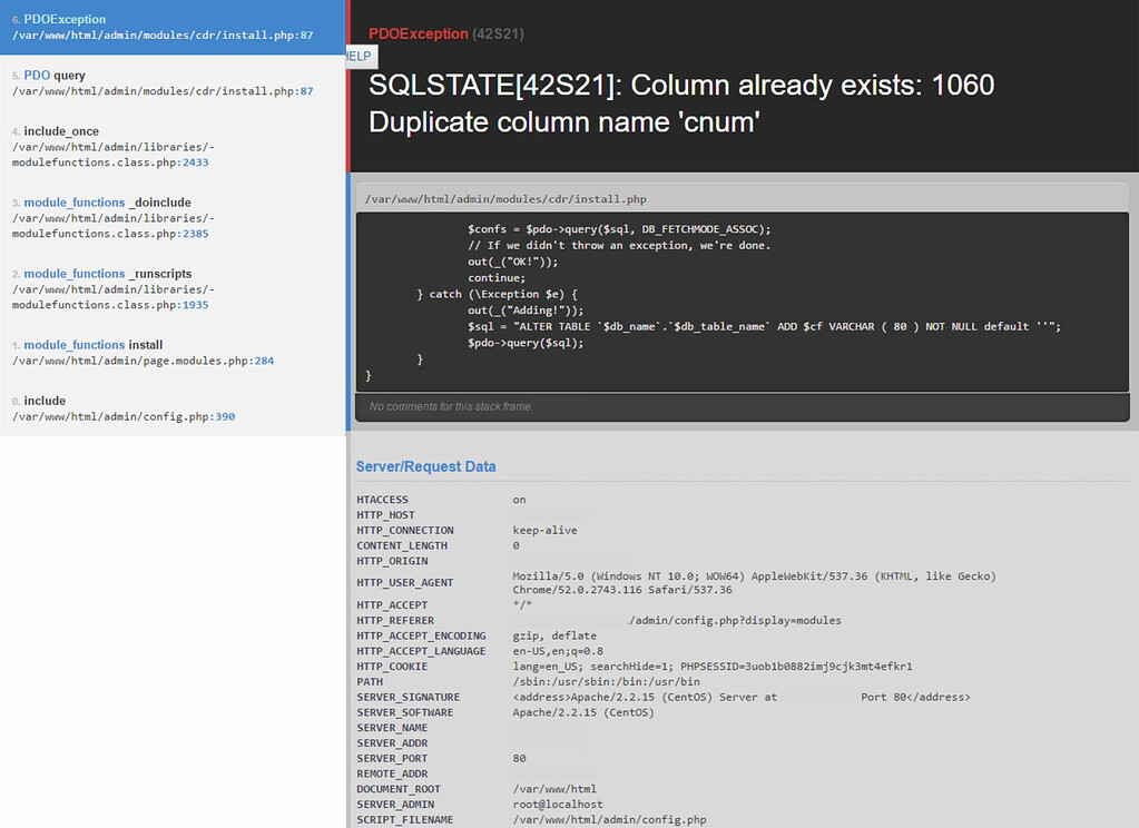CDR Reports - Upgrade Error. 13.0.29.4 to 13.0.29.5 - ERR: SQLSTATE[42S21]: Column already ...