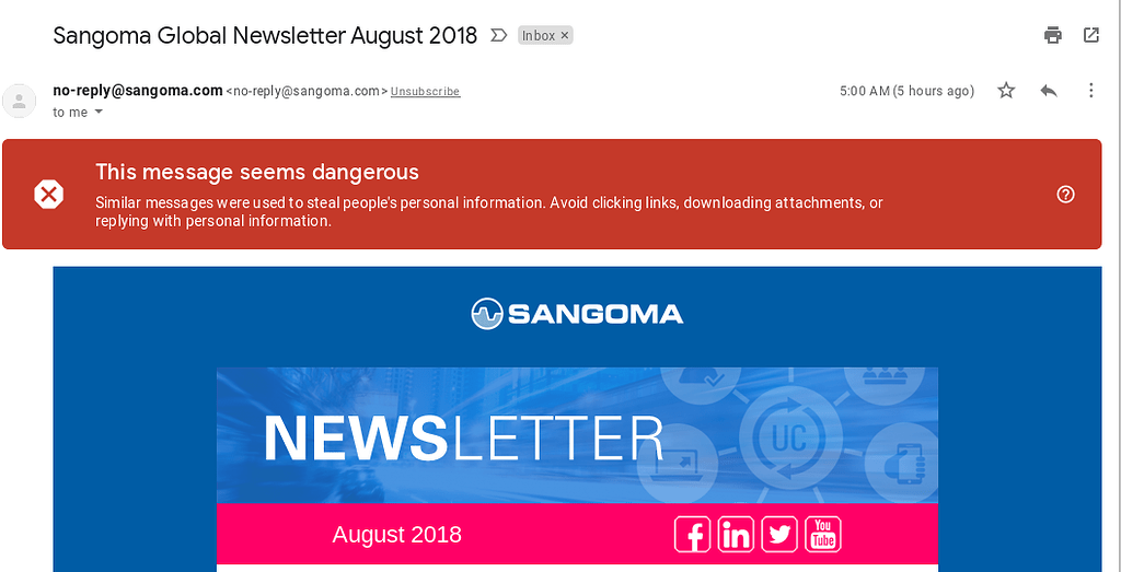 Sangoma marketing email marked phishing by Gmail - Website - FreePBX ...
