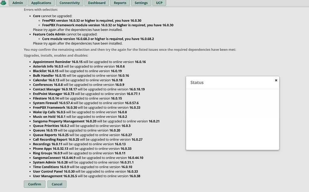 Module Admin - Blank Status Box - Applications / Modules - FreePBX Community Forums