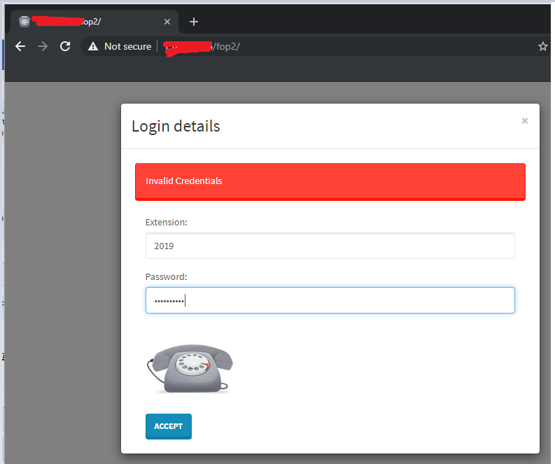 Fop2 (Flash Operator Panel 2) added user cannot login to portal; but ...